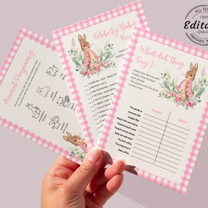 Peter Rabbit Baby Shower Games Bundle, Pink Peter Rabbit Baby Shower ...