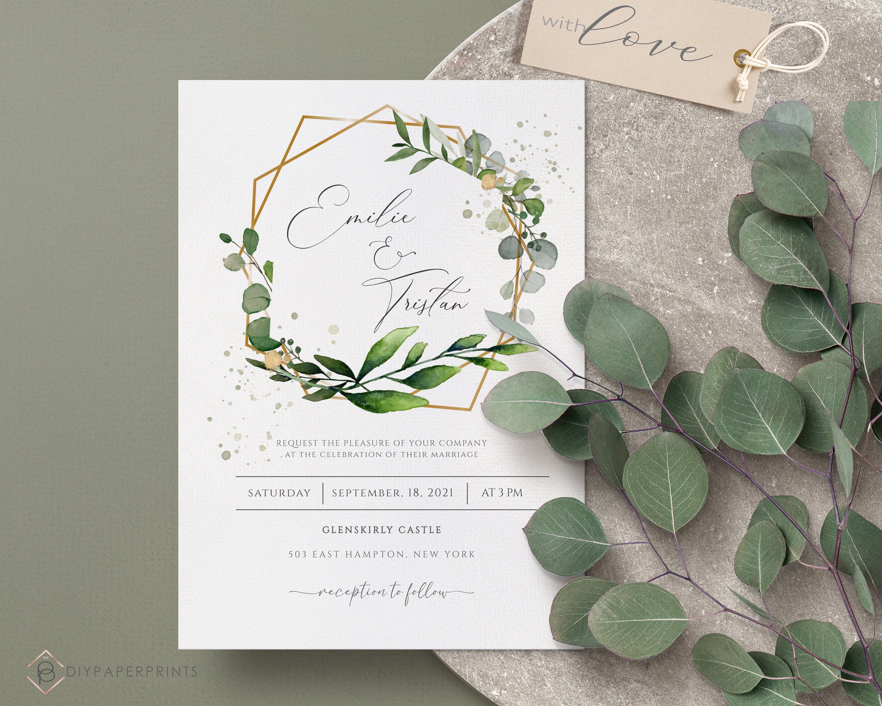 Greenery Wedding Invitation Suite Template Instant Download | Etsy