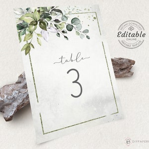 Printable Table Numbers, Greenery Table Numbers, 5x7, 4x6, Green and ...