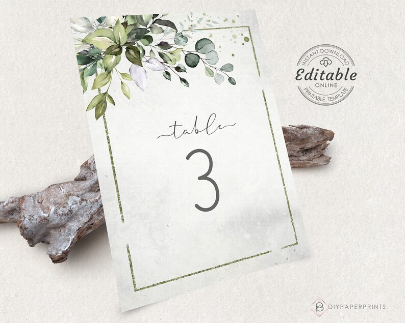 Printable Table Numbers, Greenery Table Numbers, 5x7, 4x6, Green and ...
