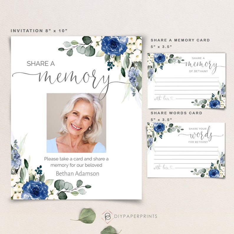 Funeral Share a Memory Card Template, Blue Funeral Memorial , Printable ...