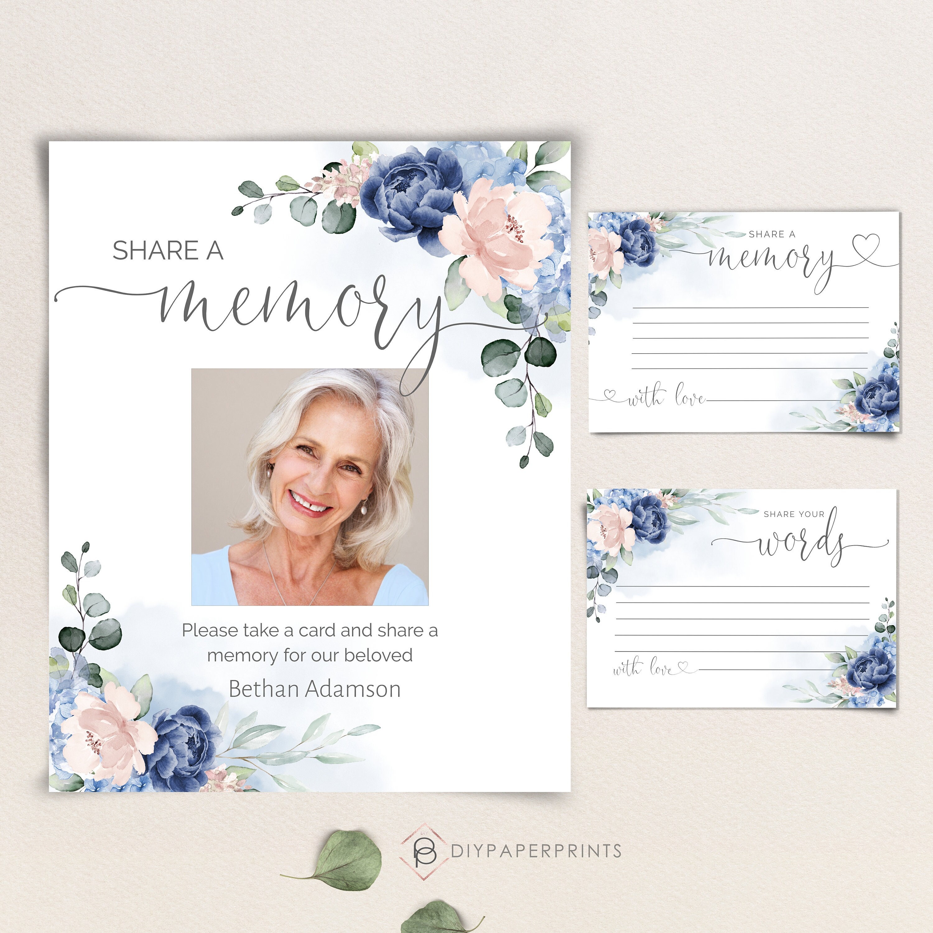 Funeral Share a Memory Card Template Blue Pink Funeral - Etsy