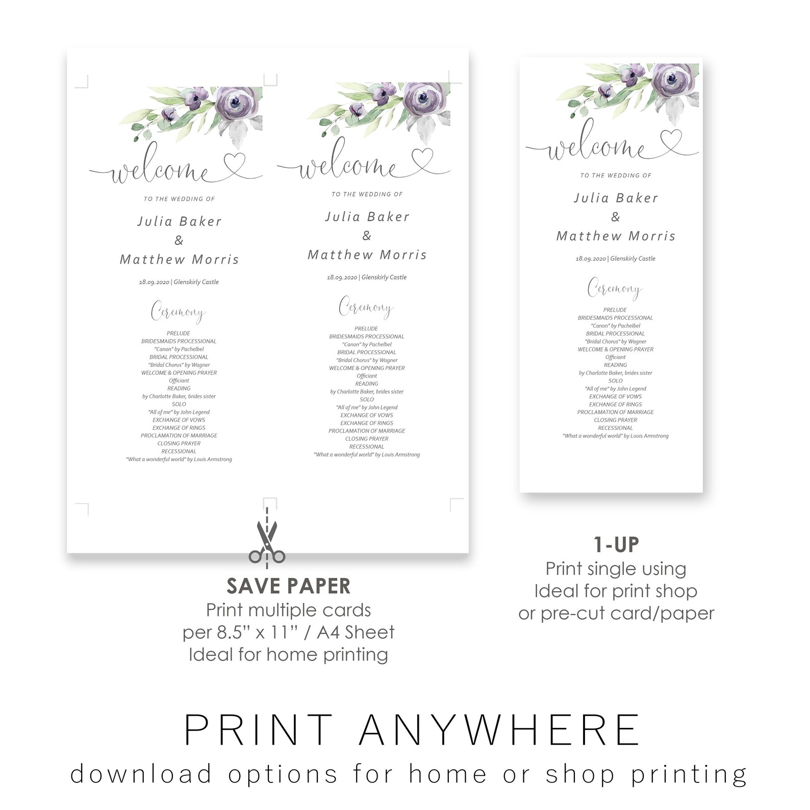 Purple Wedding Program Template Printable Order of Service - Etsy Canada