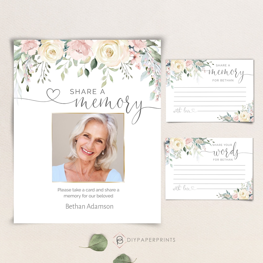 Funeral Share a Memory Card Template, Pink Funeral Memorial , Printable ...