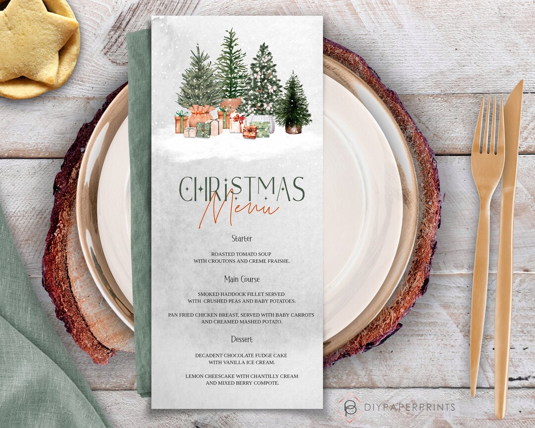 Christmas Menu Template, Christmas Tree Menu, Printable Silver ...