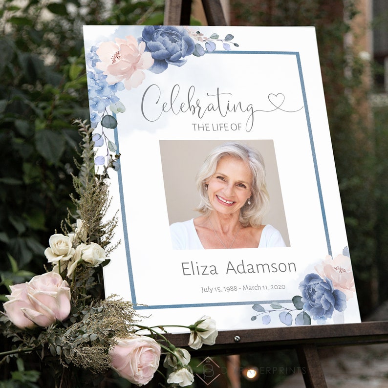 Editable Blue Floral Funeral Welcome Sign (digital Download) - Etsy UK