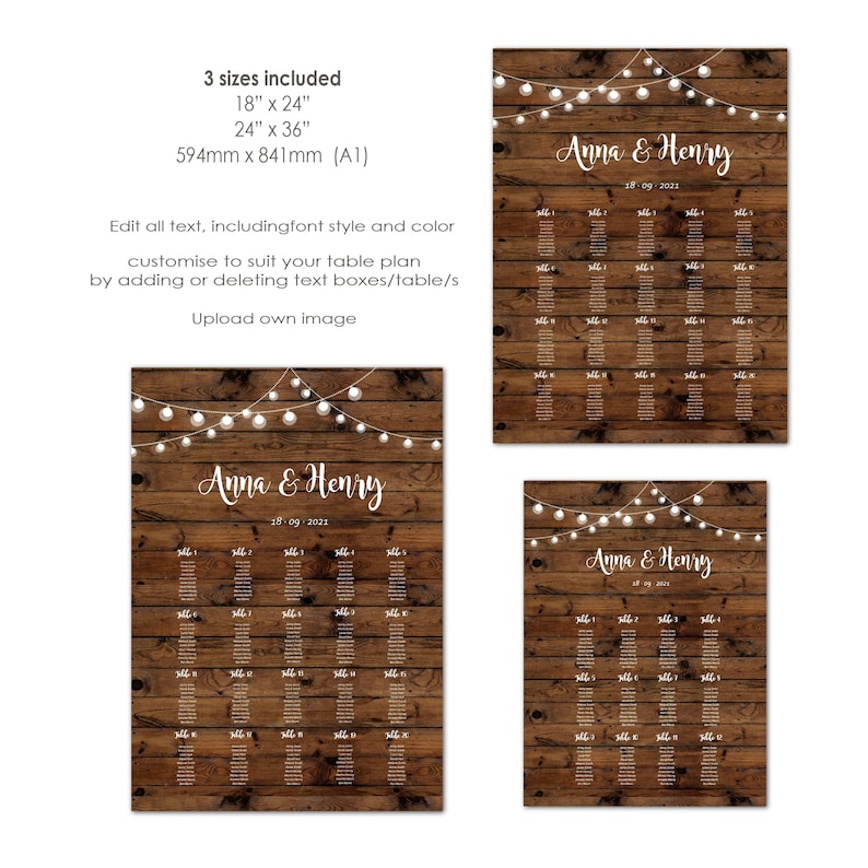 Rustic Wedding Seating Chart, Country Wedding Table Plan Template ...