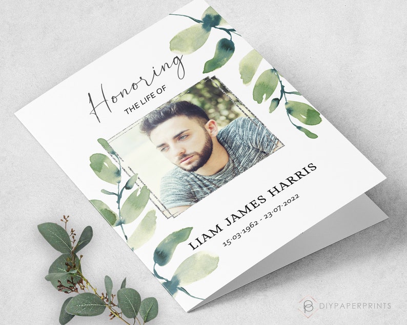 Editable Greenery Funeral Program Template Funeral Memorial Program ...