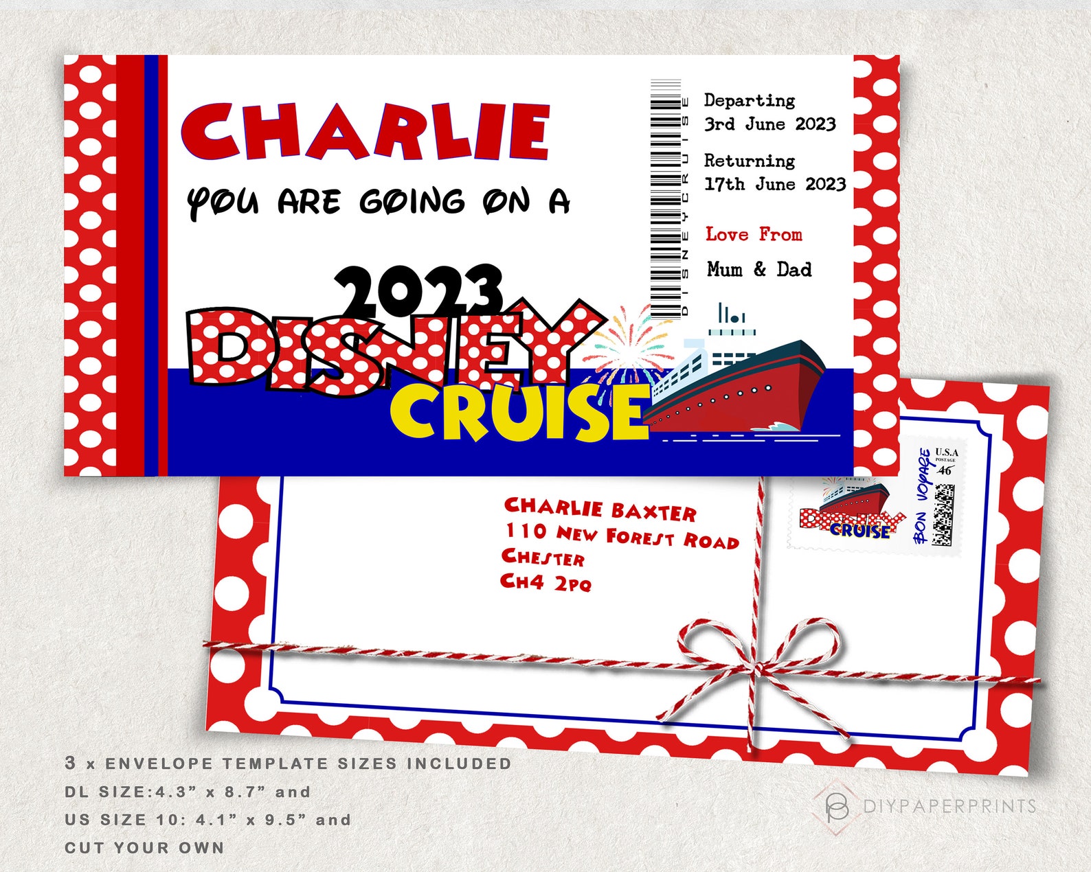 Editable Reveal Letter Vacation Trip Dworld and Dland Mickey Surprise ...