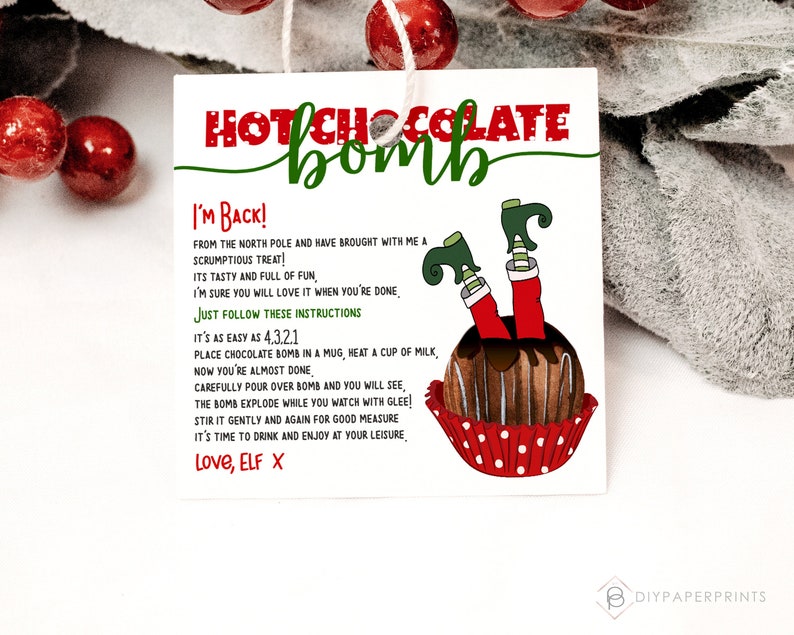 Elf Hot Chocolate Bomb SELF-EDITABLE Cocoa Bomb Tag Bomb - Etsy
