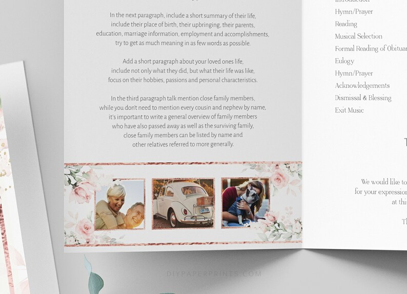 Funeral Program in Loving Memory Printable Editable Order - Etsy