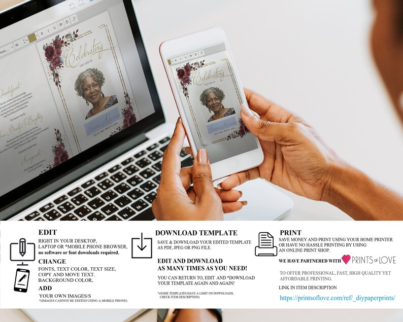 Editable Funeral Program Template Memorial Service Template - Etsy