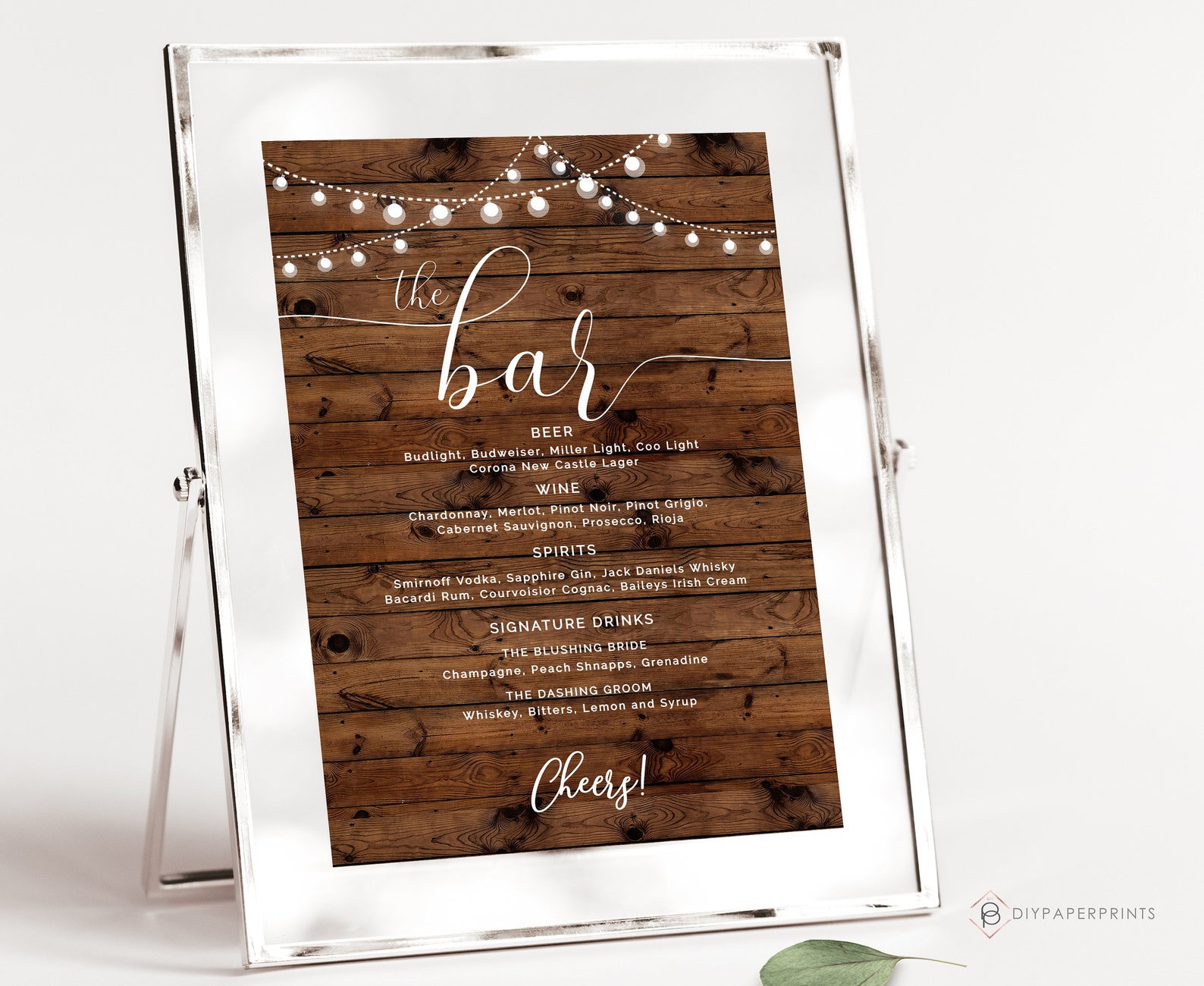 Country Wedding Bar Menu Sign, Rustic Bar Sign Template, Printable Bar ...