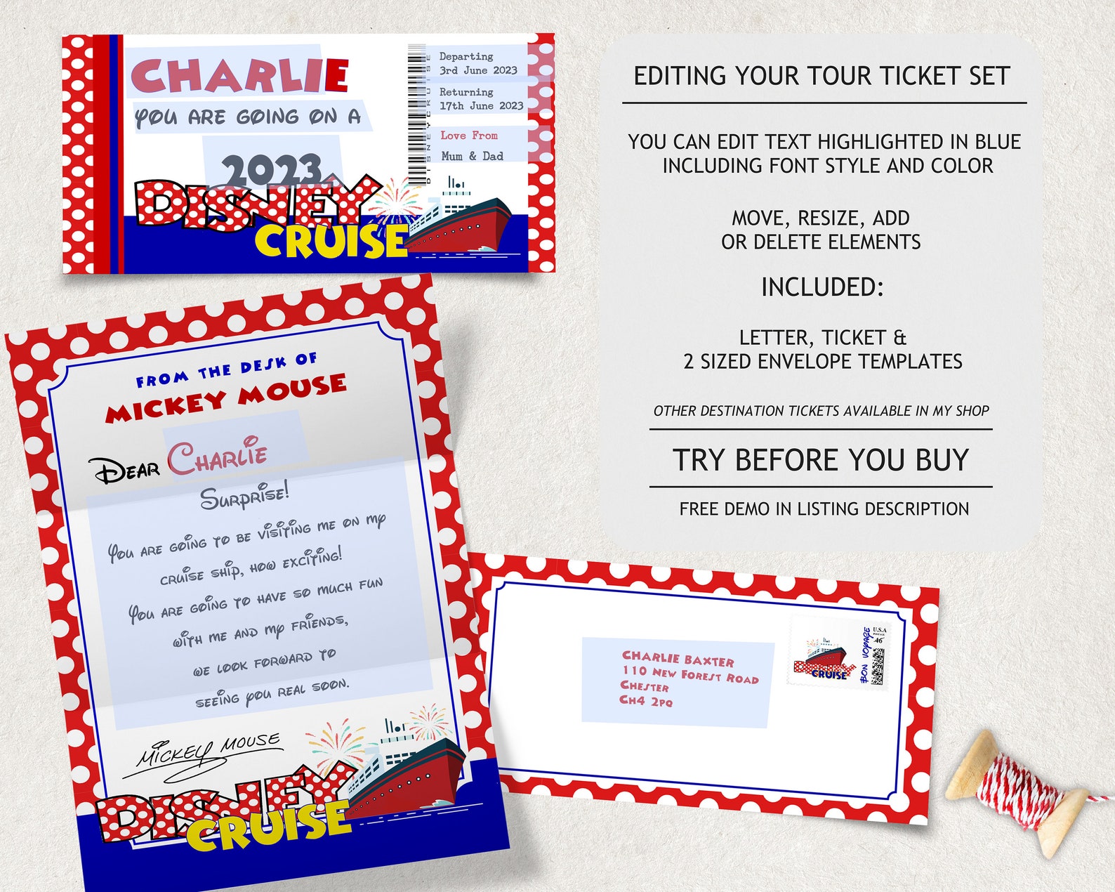 Editable Reveal Letter Vacation Trip Dworld and Dland Mickey Surprise ...