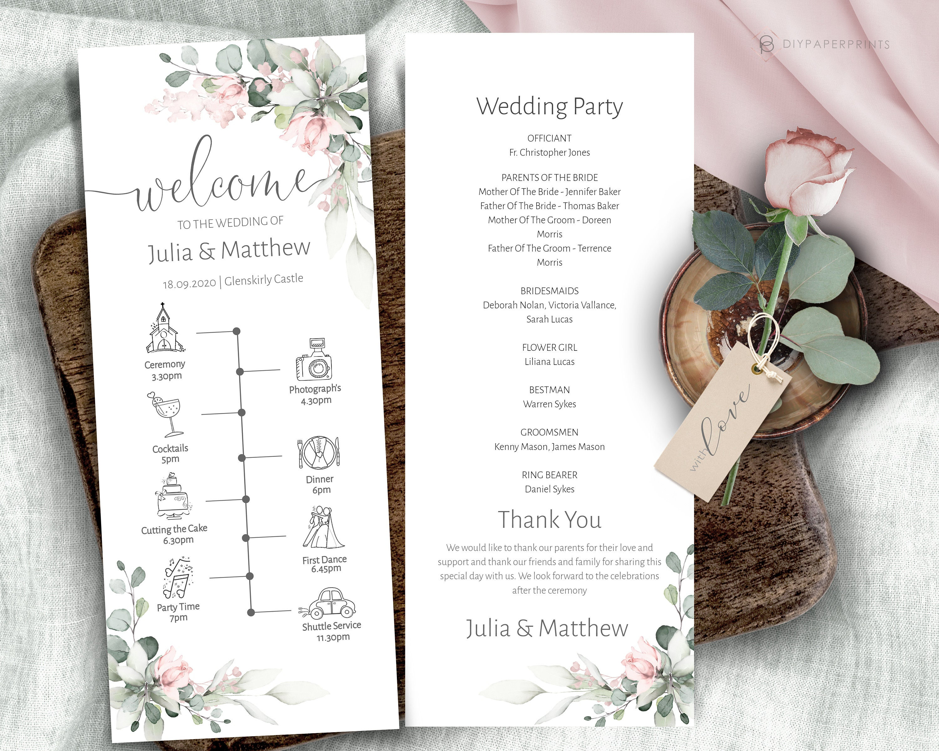Wedding Timeline Program Template Order of Events Program | Etsy UK