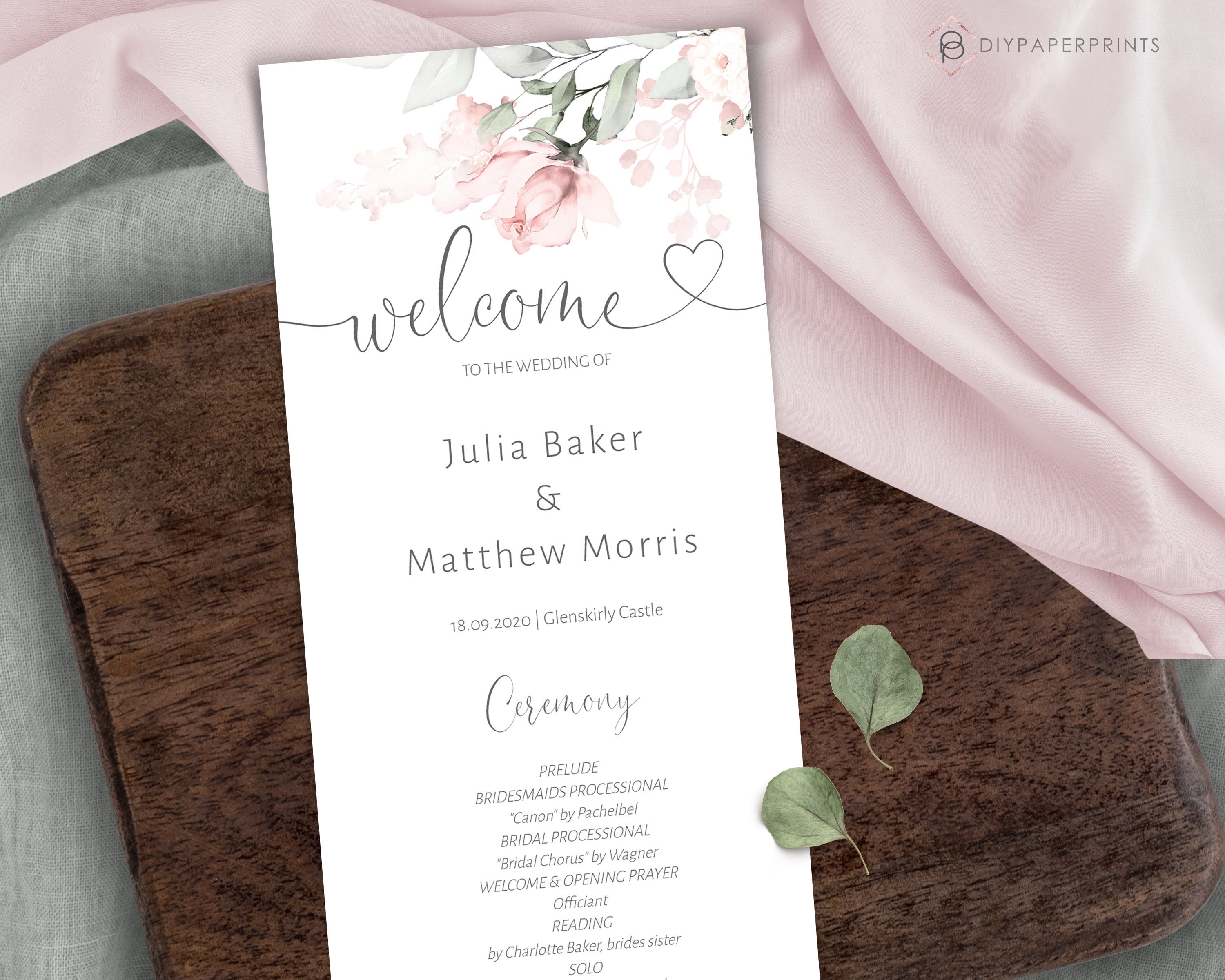 Blush Pink Wedding Program Template Pink Floral Printable - Etsy UK