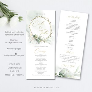 Greenery Wedding Program Template, Editable Order of Service (digital ...