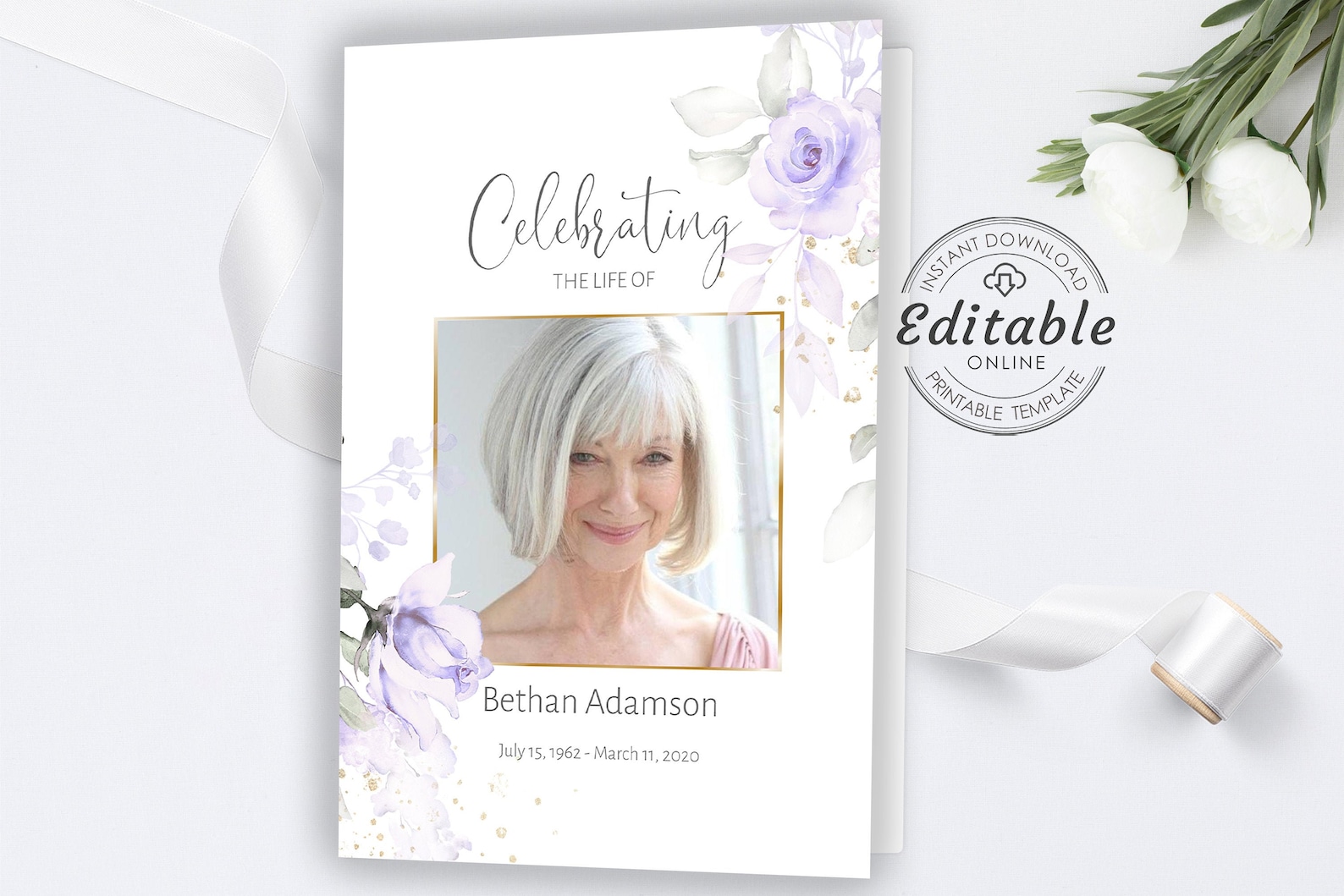 Funeral Program Template, Purple Funeral Memorial , Printable, Editable ...