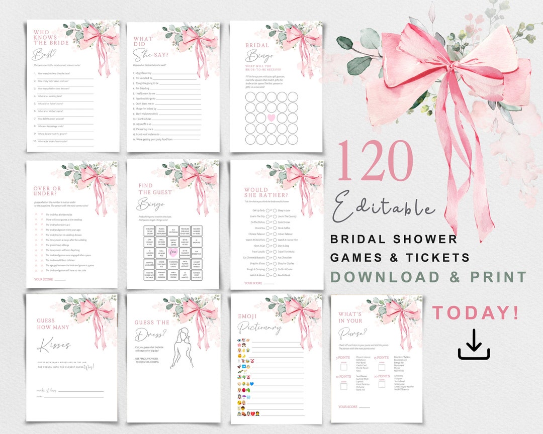 She's Tying the Knot Bridal Shower Games, Pink Bow Bridal Shower Game ...