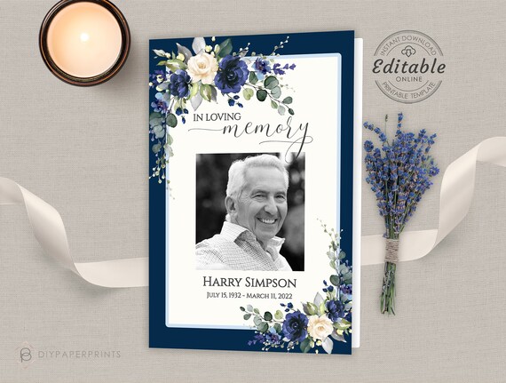 Funeral Program Template for Men Blue Roses Men Women - Etsy