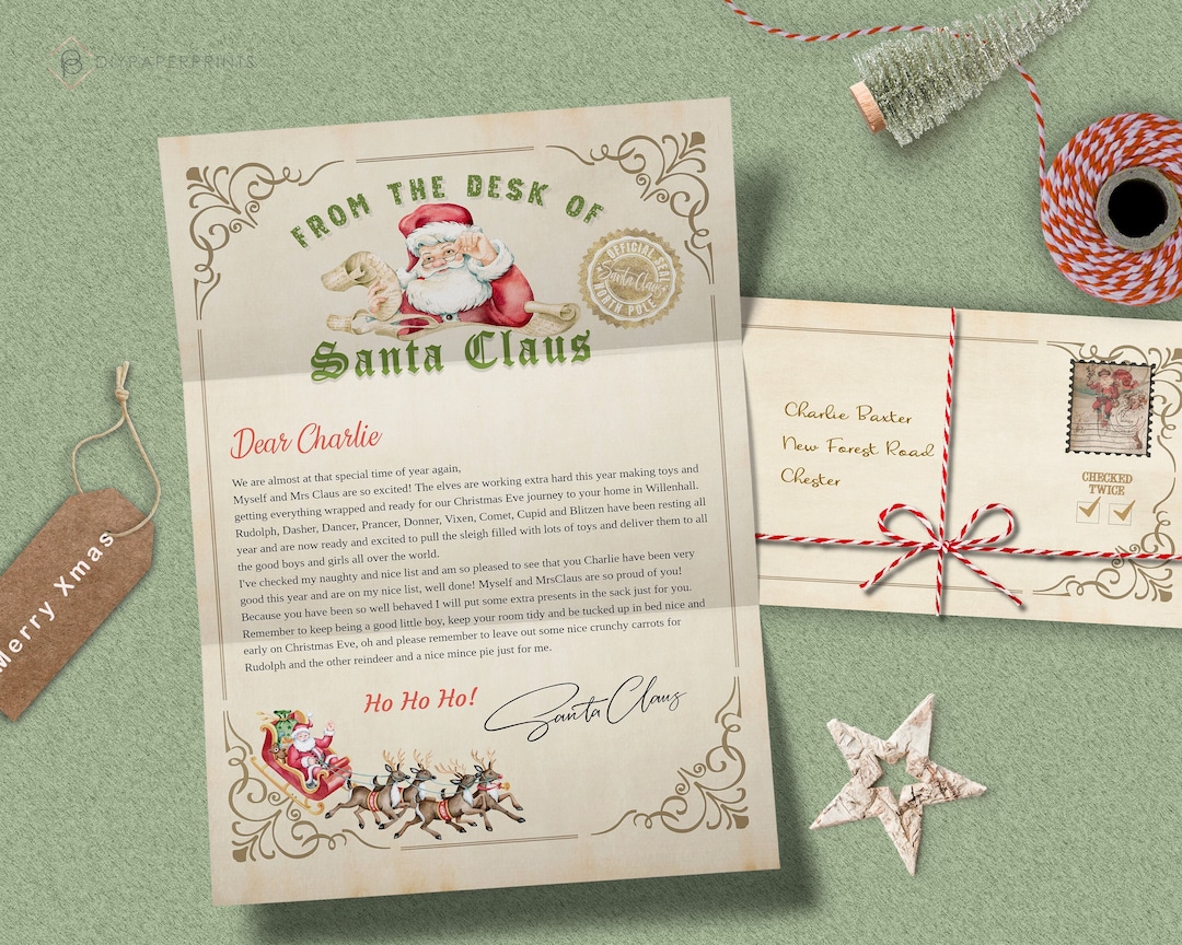 Letter From Santa, Vintage Look Christmas Santa Letter and Envelope ...