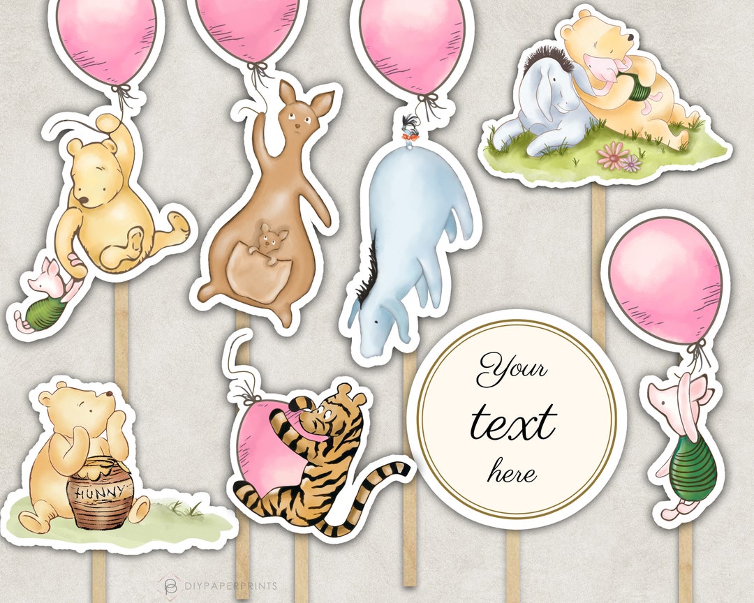 Winnie the Pooh Baby Shower Decorations Pink Editable Girl Centerpiece ...
