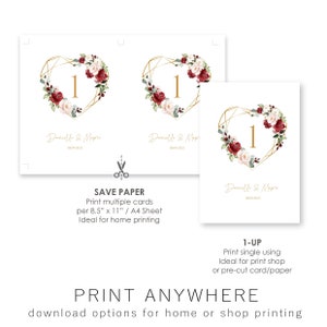 Red Table Number Card Template, Wedding Table Number, 100% Editable ...