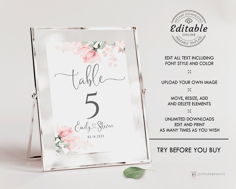 Wedding Table Number/name Card Template, Wedding Table Number, 100% ...