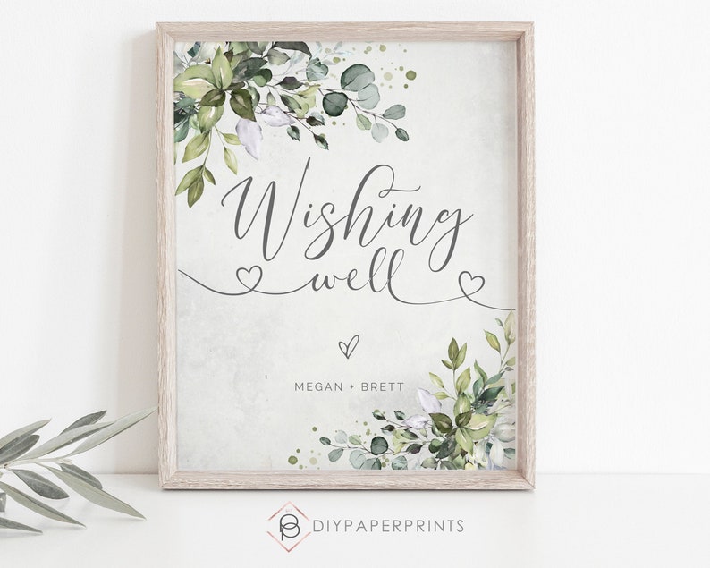 Wishing Well Sign Template Greenery Eucalyptus Water Color - Etsy