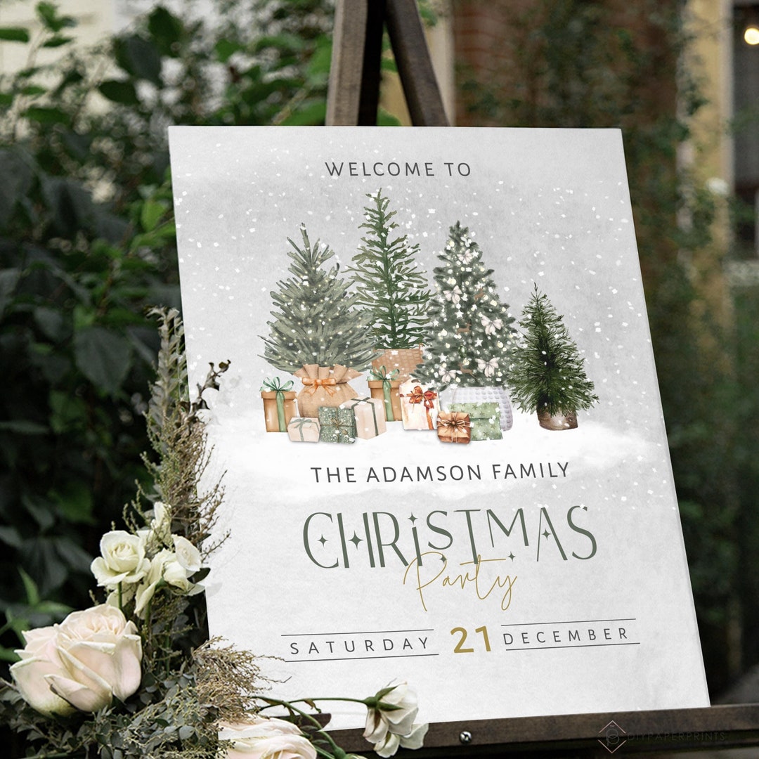 Christmas Party Welcome Sign Editable Christmas Tree Party Decor ...