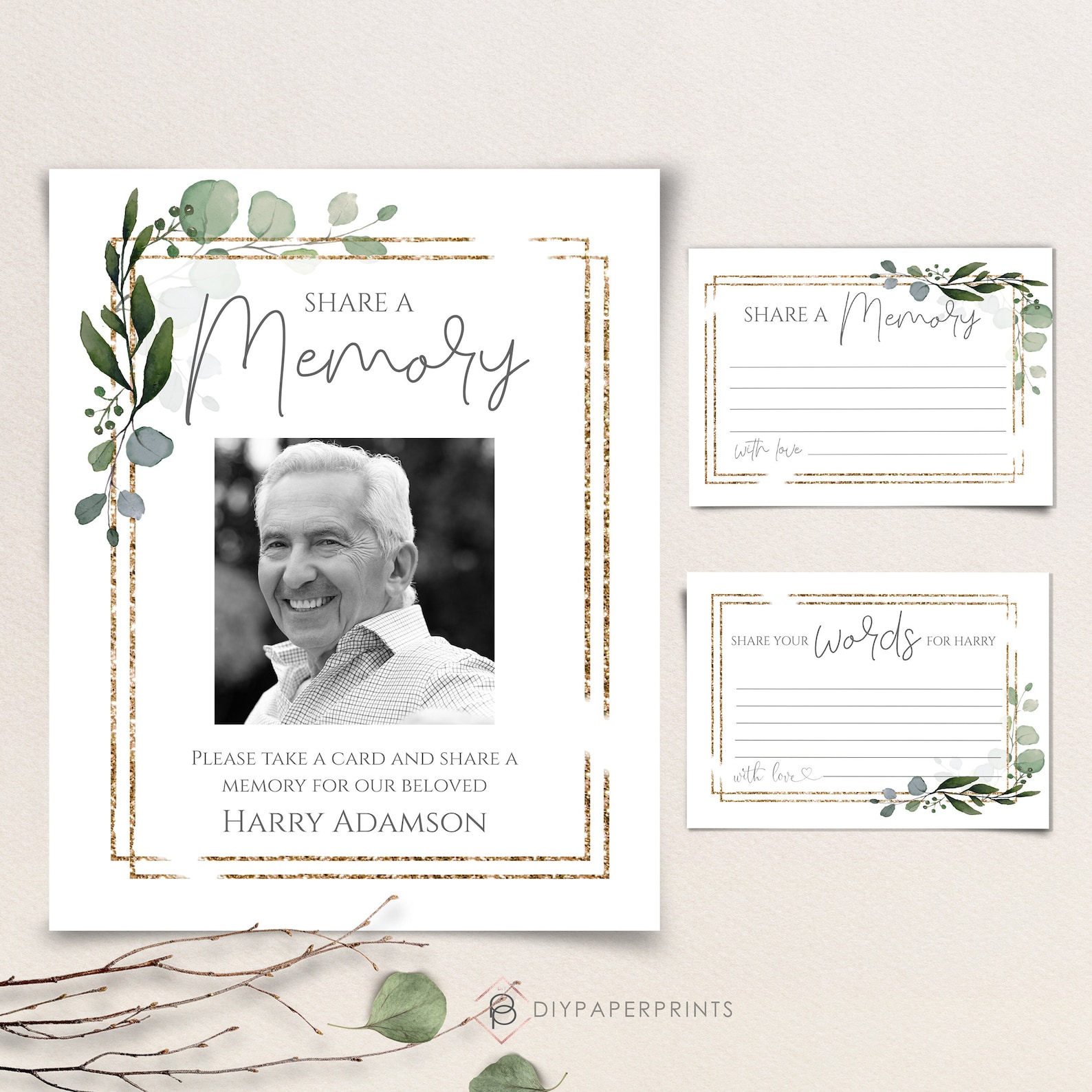 Funeral Share a Memory Card Template Greenery Funeral - Etsy