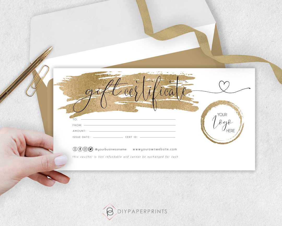 Gold Gift Certificate Template, Gift Voucher Certificate Download ...