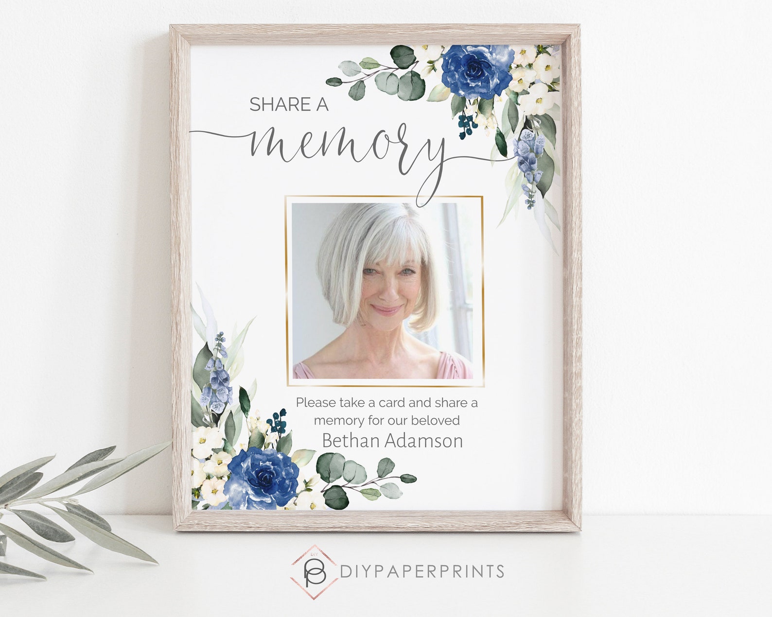 Funeral Share a Memory Card Template, Blue Funeral Memorial , Printable ...