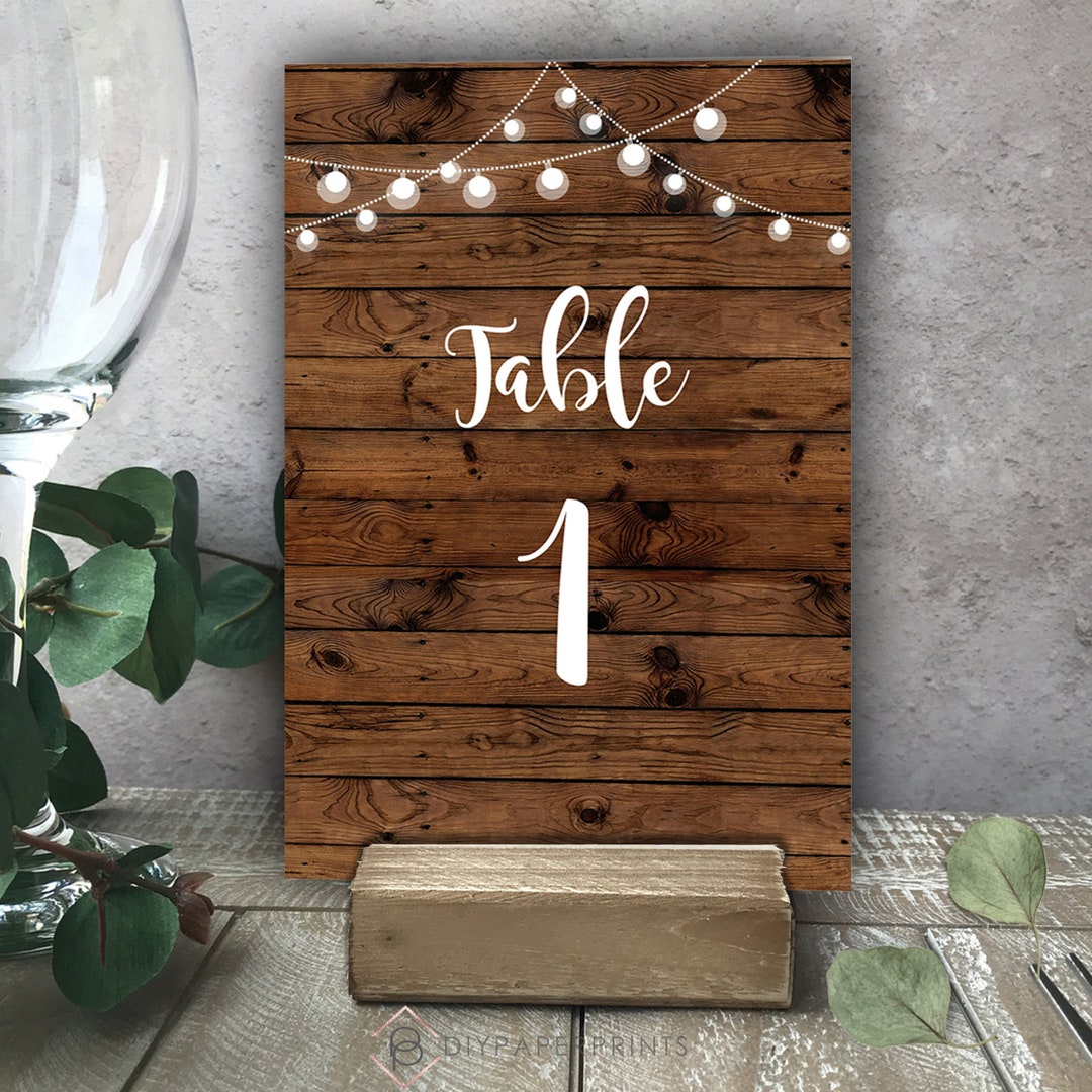 Table Number Card Template, Rustic Wood Theme Table Number, Wedding ...