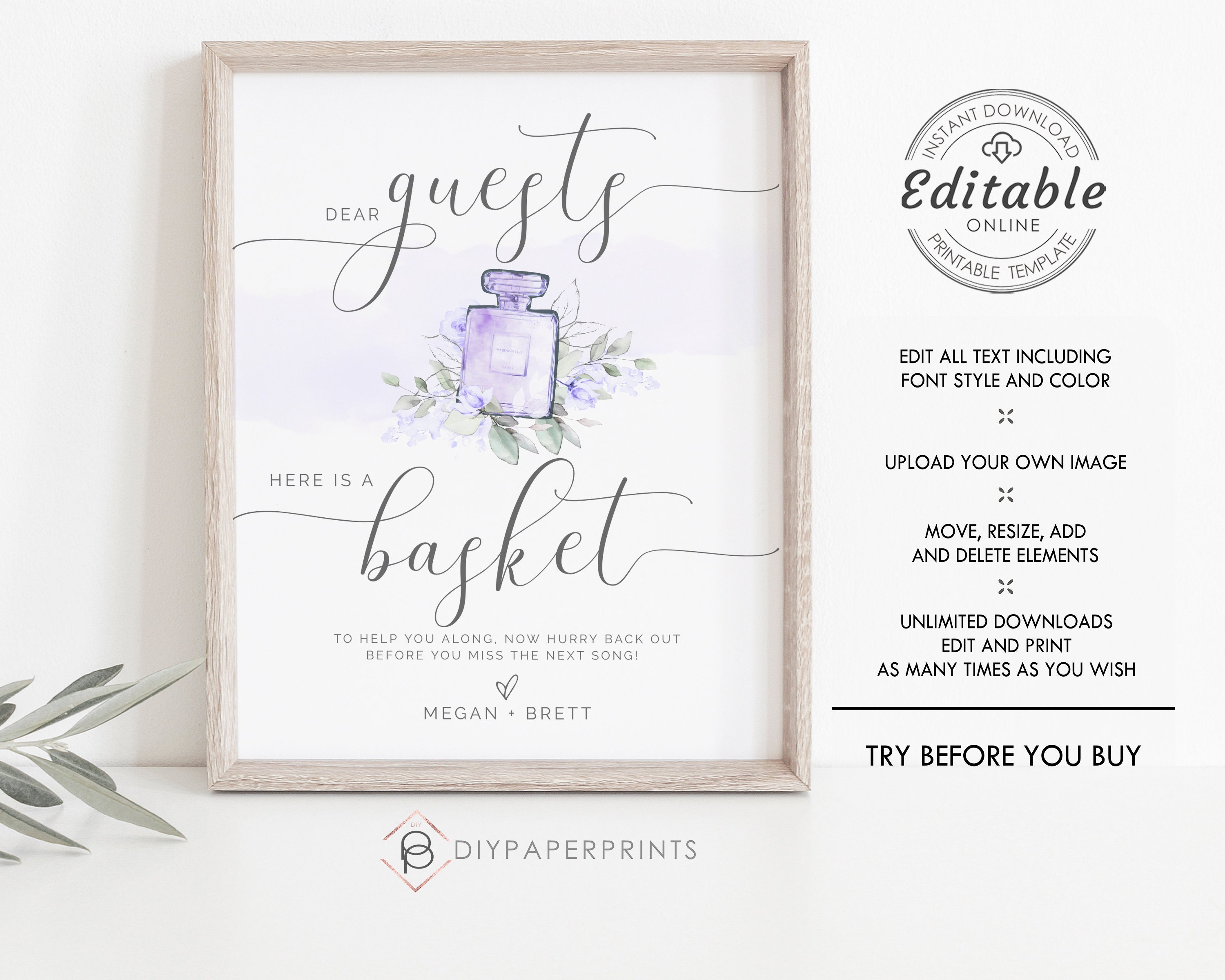 Wedding Bathroom Basket Sign Printable Wedding Restroom Sign | Etsy