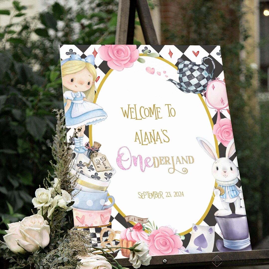 Alice in Wonderland 1st Birthday Welcome Sign: Mad Tea Party Decor ...