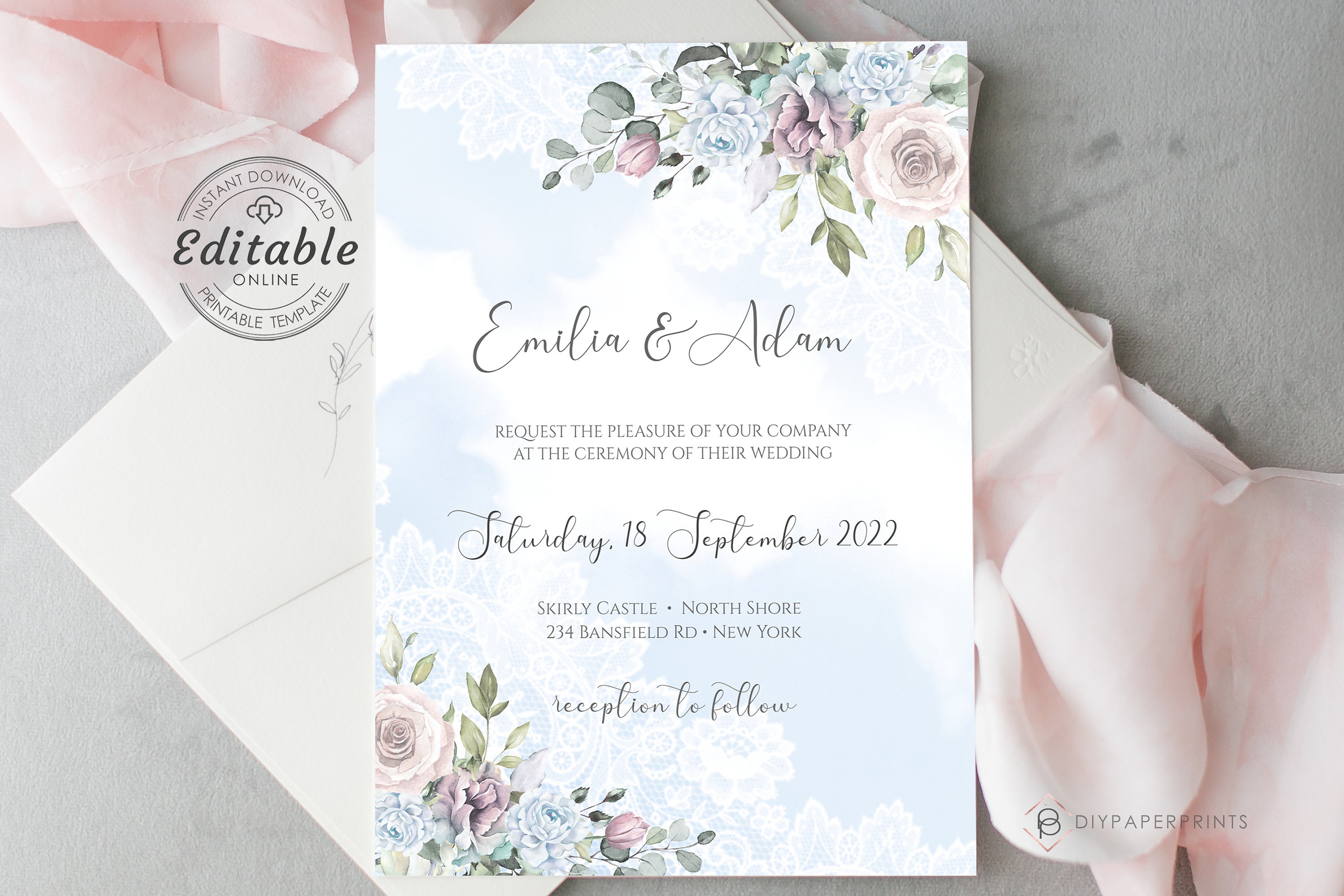 Shabby Chic Wedding Invitation Template Vintage Theme Wedding | Etsy