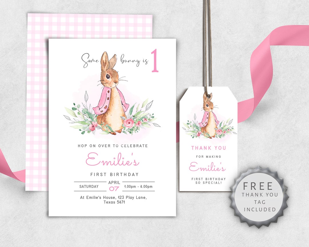 Peter Rabbit Birthday Invitation Template, Pink 1st, Any Age Peter ...