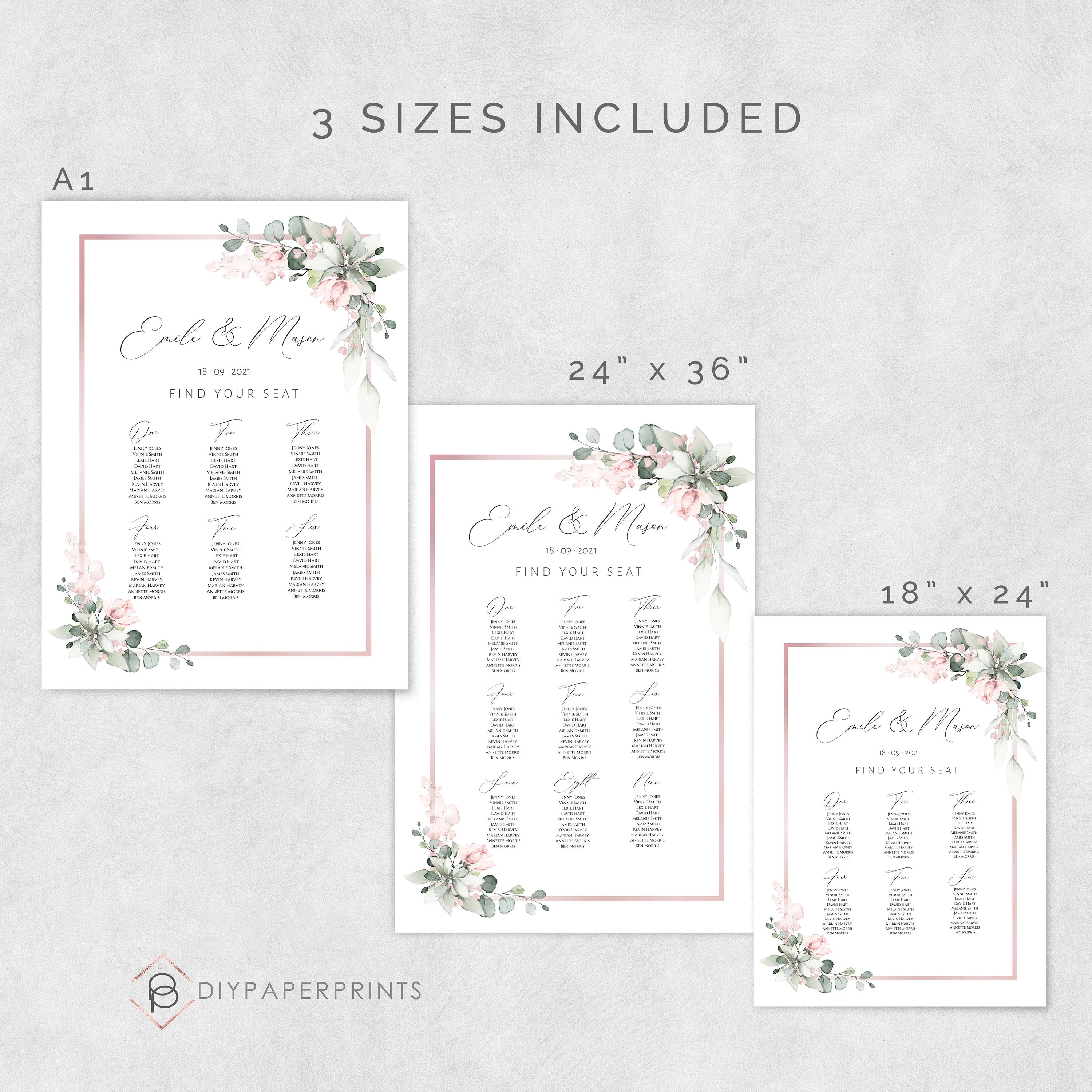 Pink Wedding Seating Chart Wedding Table Plan Template - Etsy