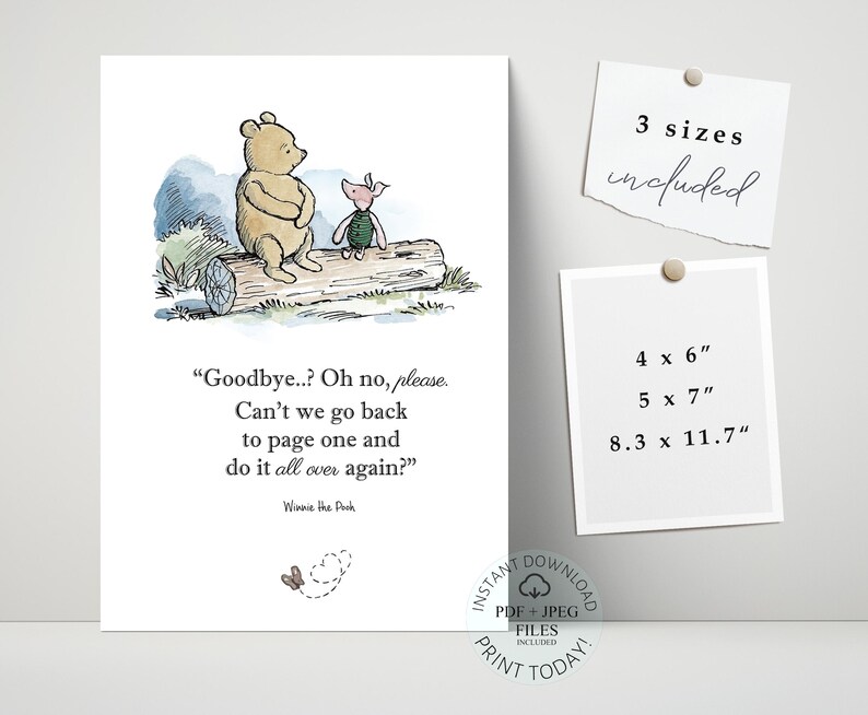 Winnie the Pooh Quote Print, Goodbye..? Oh No Vintage Printable Digital ...