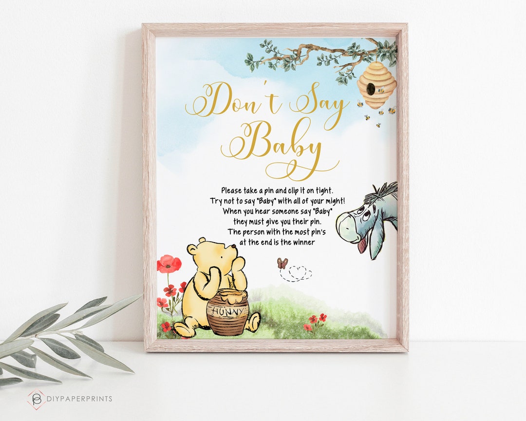 Winnie the Pooh Baby Shower Game, Don't Say Baby Sign (jpeg, PDF) - Etsy