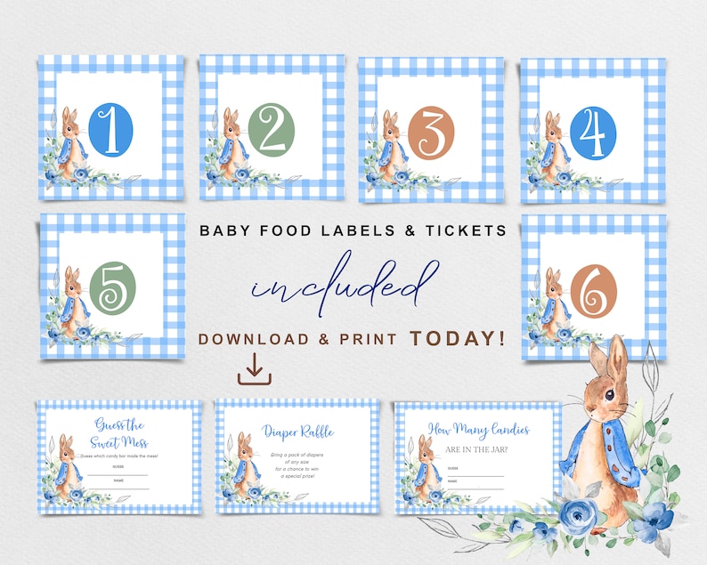 Peter Rabbit Baby Shower Games Bundle, Blue Peter Rabbit Baby Shower ...