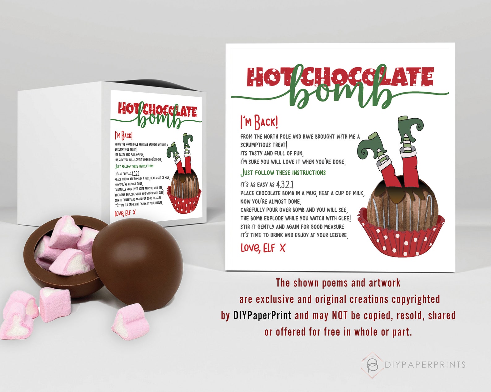 Elf Hot Chocolate Bomb SELF-EDITABLE Cocoa Bomb Tag Bomb - Etsy