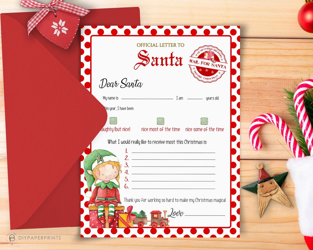 Letter to Santa PRINTABLE, Kids Letter to Santa, Santa Letter Christmas ...