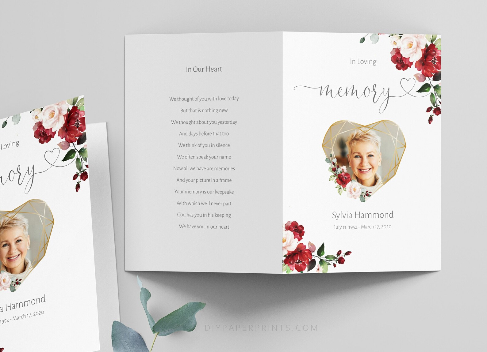 Funeral Program Template Red Funeral Memorial Printable | Etsy