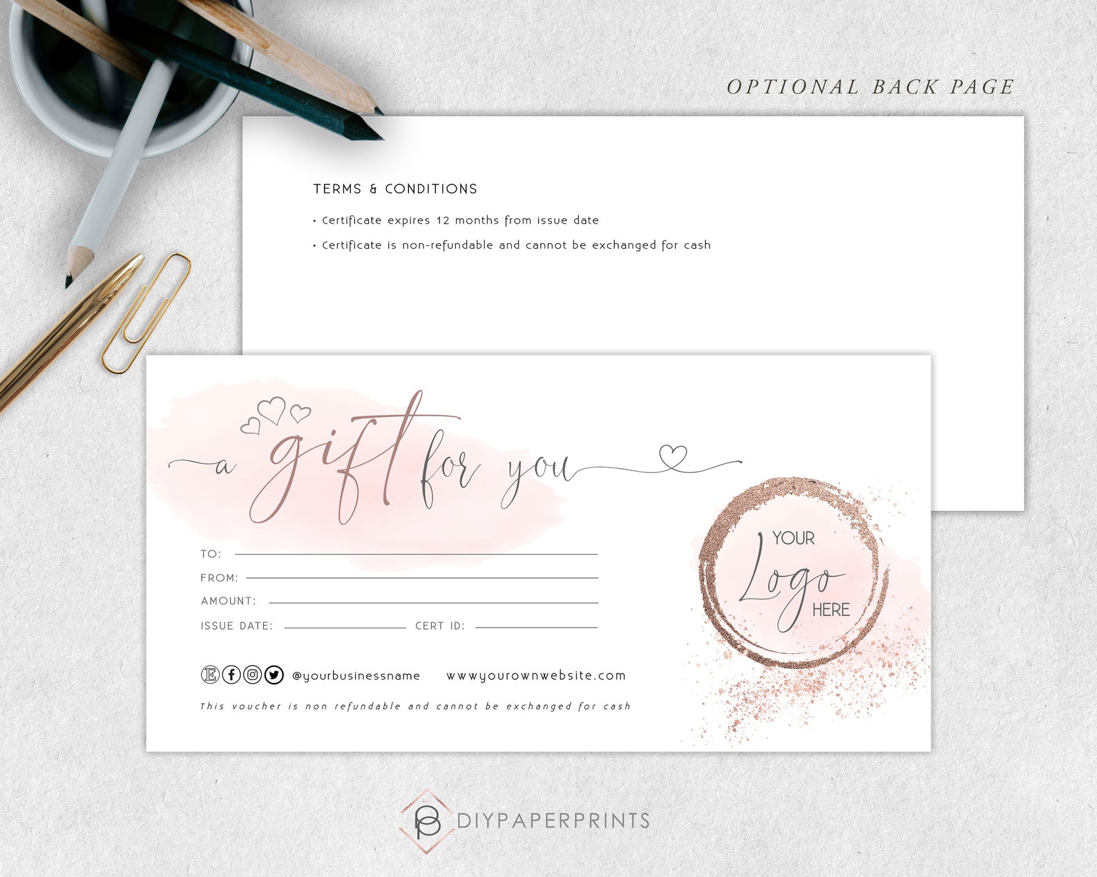 Gift Certificate Template Editable Gift Card Insert Template | Etsy