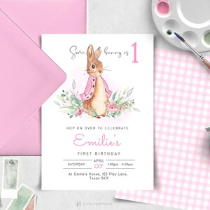 Peter Rabbit Birthday Invitation Template, Pink 1st, Any Age Peter ...