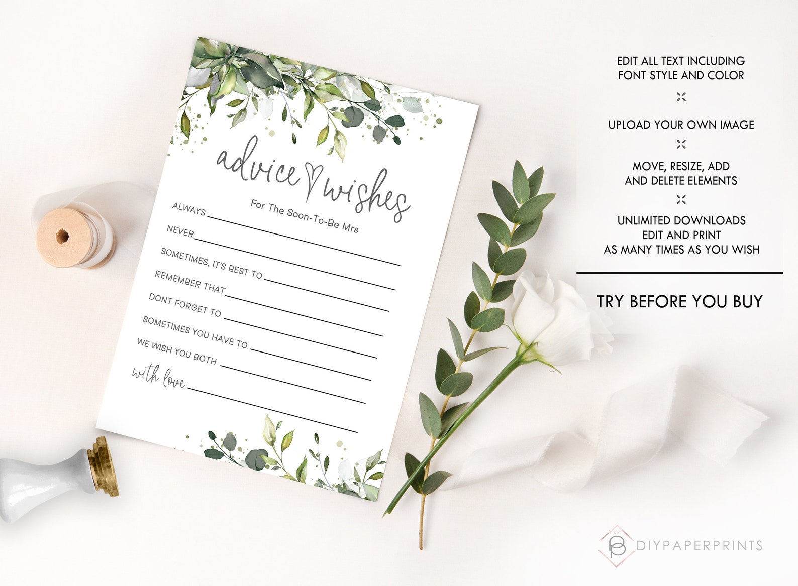 Bridal Shower Advice Cards, Greenery Design (digital Download) - Etsy