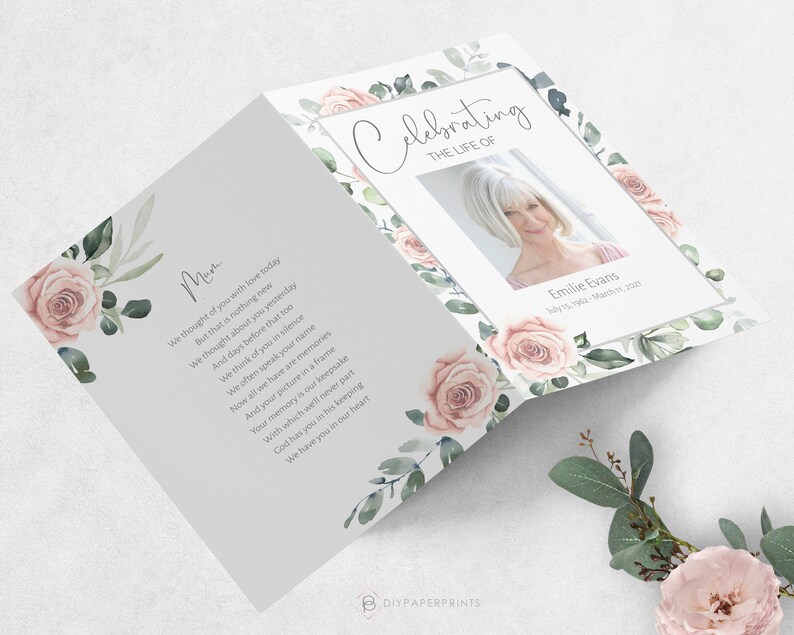 Editable Funeral Program Template Pink Roses Funeral - Etsy