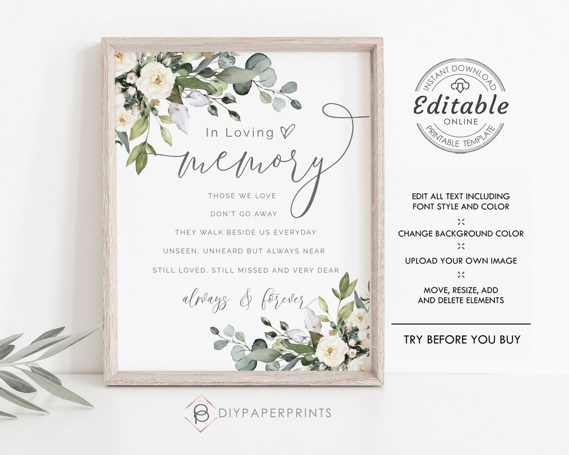 In Loving Memory Sign, Loving Memory Funeral Sign, Printable in Loving ...